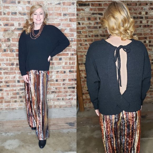 She and Sky | Sweaters | Nwt Open Back With Tie Black Sweater | Poshmark